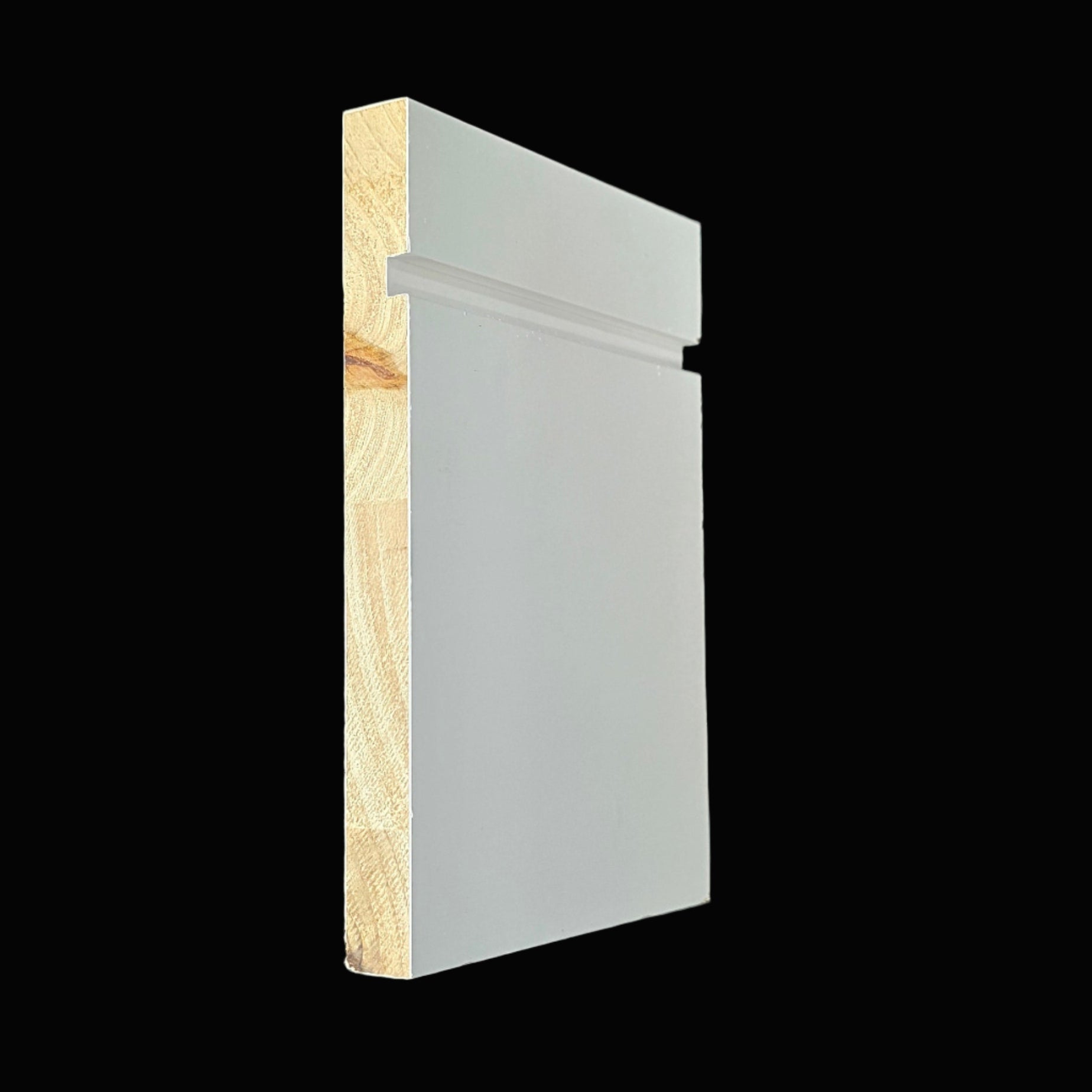 Base: Notched Primed Finger Joint Pine 9/16""x5-1/2" x 16' – Tampa Bay Millworks