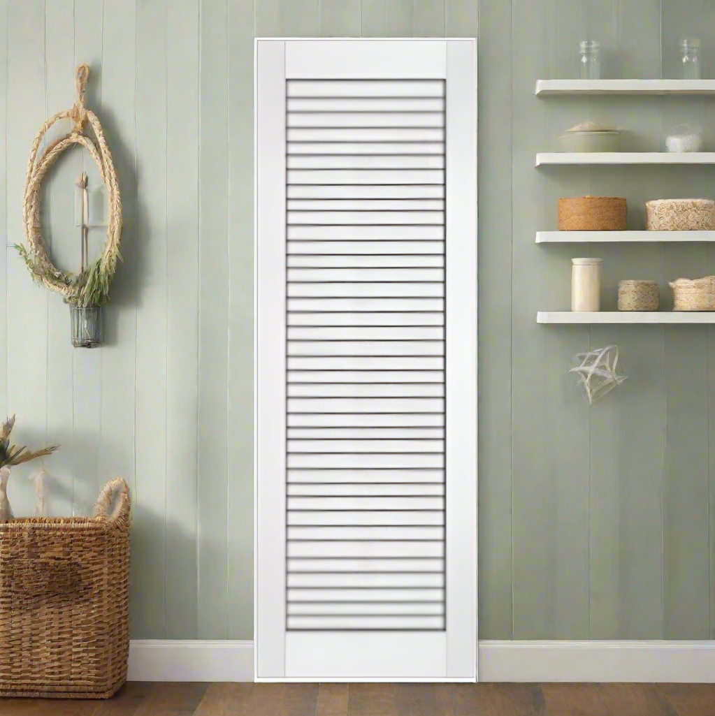 Single Pre-Hung: Primed MDF Smooth Plantation Full Louver Hung on a Pr ...