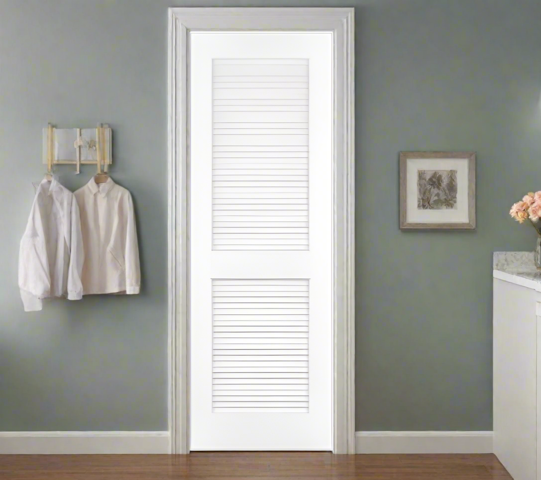 Single Pre-Hung: Primed MDF Smooth Louver Over Louver Hung on a Primed ...